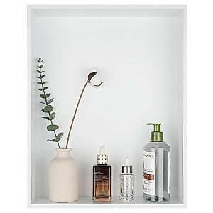 JQK Shower Niche No Tile Need, 18"×14" Matte White Bathroom Insert Shelf, 304 Stainless Steel Recessed Shower Caddy Organizer Storage, SNL1814-WH