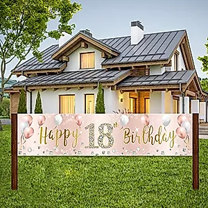 Kauayurk Pink Rose Gold 18th Birthday Banner Decorations for Girls, Happy 18 Year Old Birthday Sign Party Supplies Décor, Eighteen Birthday Decor for Outdoor Indoor