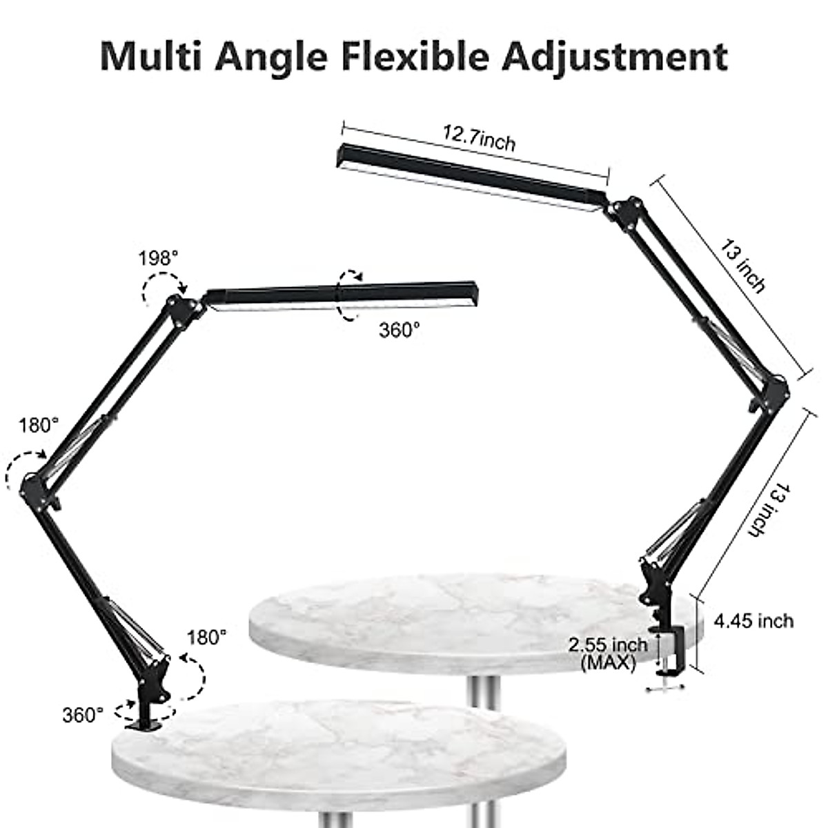 ODOM Desk Lamp, Swing Arm Desk Lamps with Clamp, 10 Brightness for Desk Light, Eye-Caring Desk Lamps for Home Office, Upgraded 12V Adapter with Memory Function