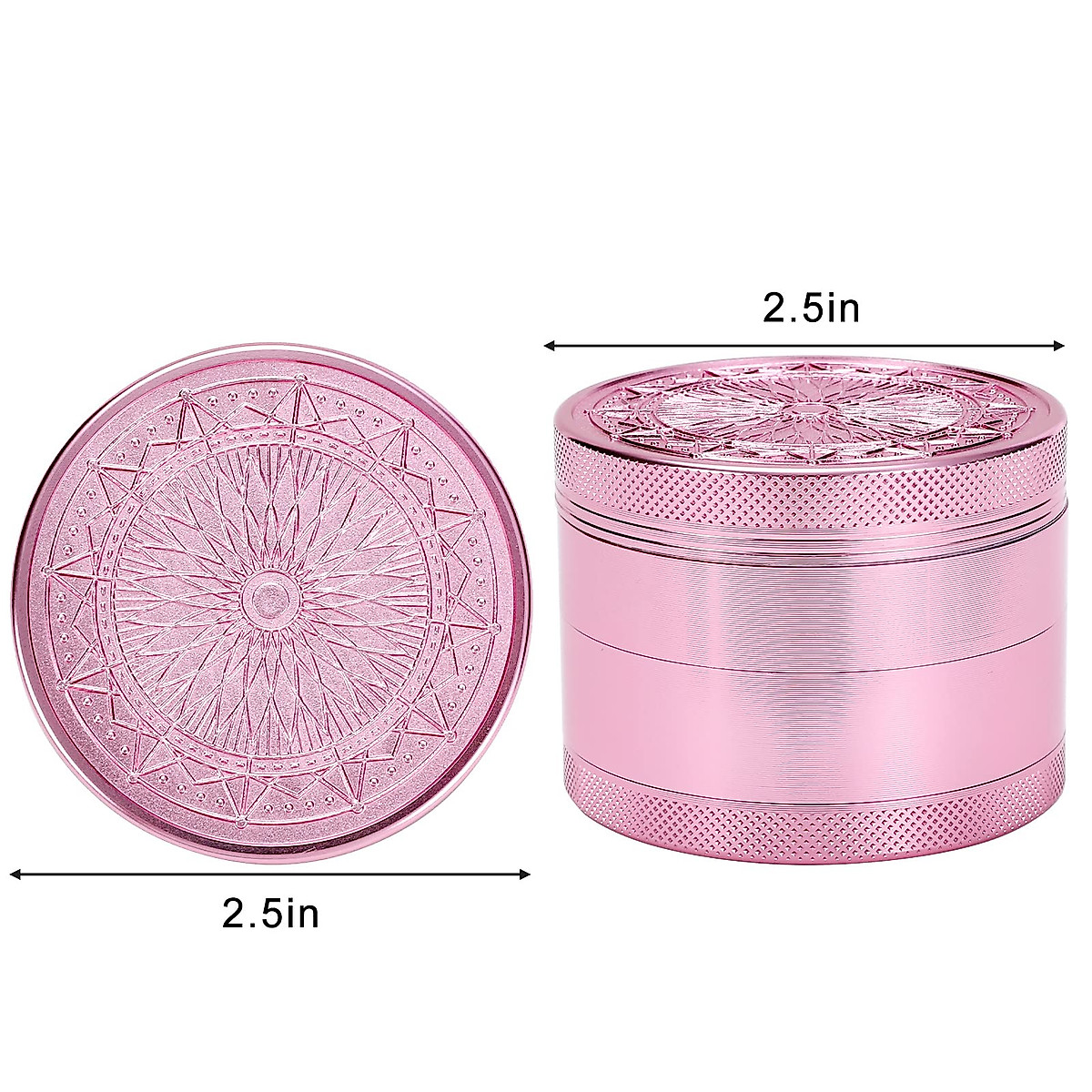 VICKYDGE 2.5 Inch Grinder - Large Kitchen Grinder with Exquisite Pattern, Pink