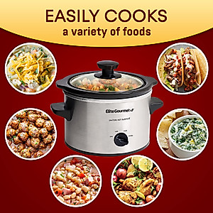 Elite Gourmet MST-250XS# Electric Slow Cooker Ceramic Pot, with Adjustable Temp, Entrees, Sauces, Soups, Roasts, Stews & Dips, Dishwasher Safe (1.5 Quart, Stainless Steel)