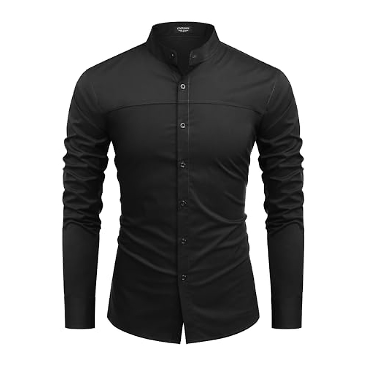 COOFANDY Muscle Fit Dress Shirts for Men Collarless Button Down Outfits Summer Fitted Shirts Wrinkle-Free Long Sleeve Business Casual Mandarin Collar No Iron Shirt Black XL