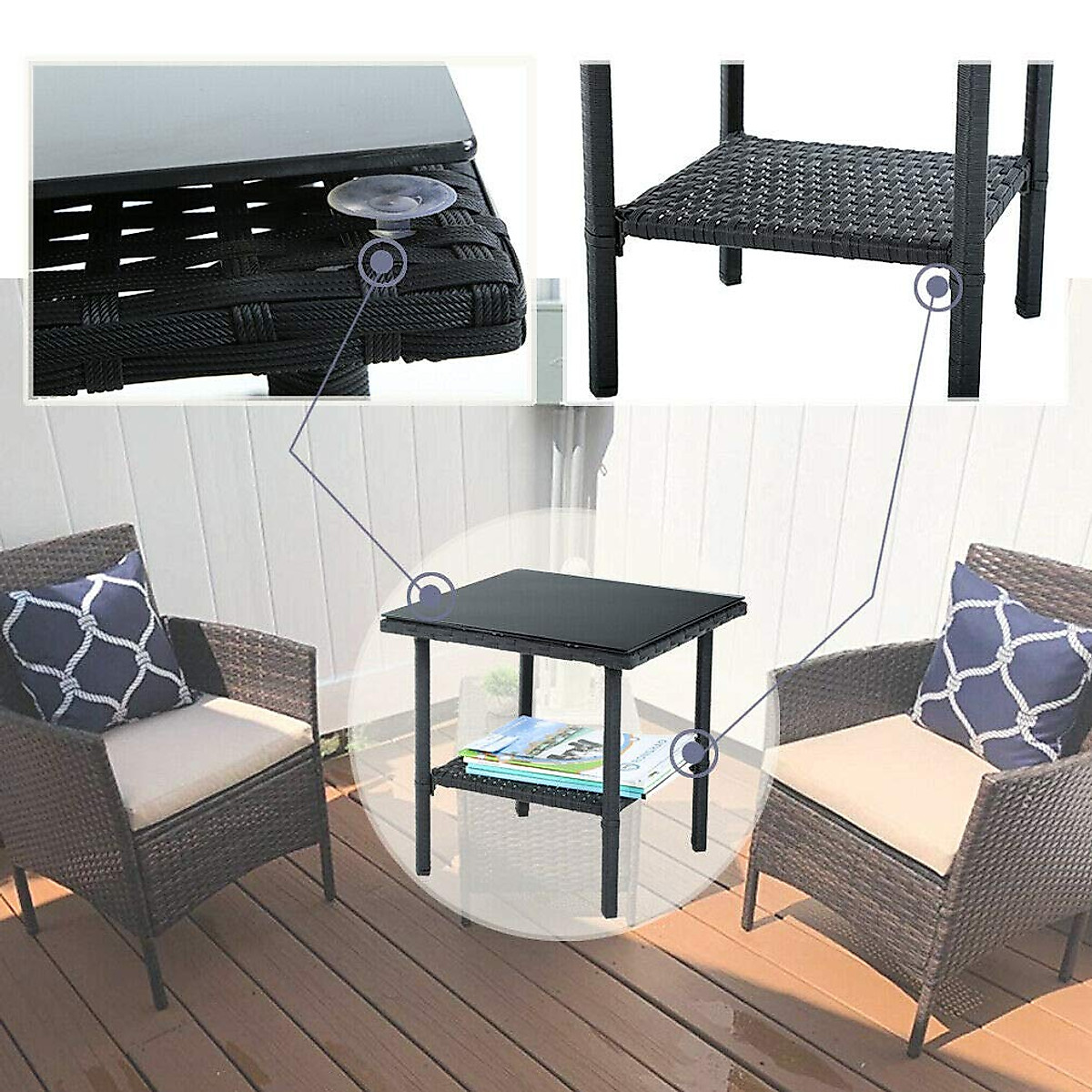 nitipezzo Simple and Elegant Design, Cushions Contemporary Looks, Patio Furniture Sets 3 Pieces Outdoor Bistro Set Rattan Chairs Wicker Conversati