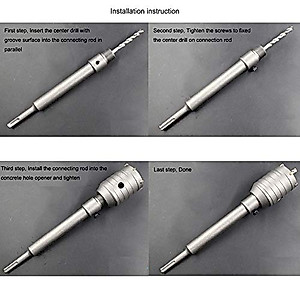 Concrete Hole Saw Kits, Tungsten Steel SDS Plus Shank Wall Hole Cutter Cement Stone Drill Bit Sets 1-2/11, 1-3/5, 2-4/5 Inch(30, 40, 60mm), with 8-7/10 Inch(220mm) Connecting Rod, 3 Center Drill Bits