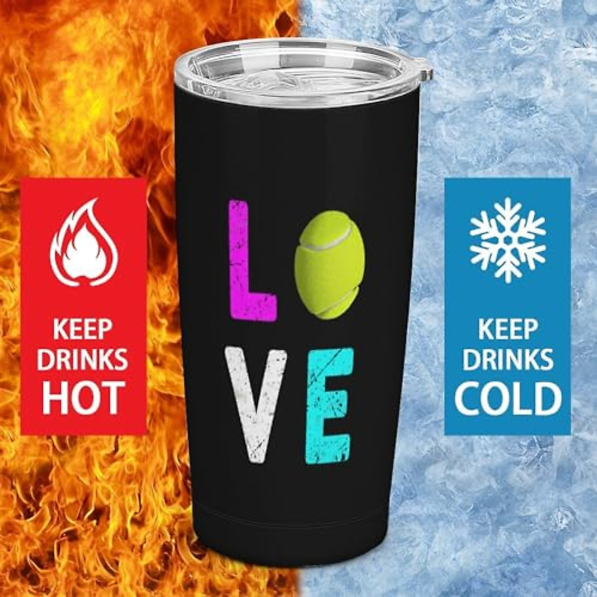 UWBNOQSV Favorite Tennis Tumbler Insulated Stainless Steel Travel Tumbler Car Cup with Lid with Straw And Brush 590ml