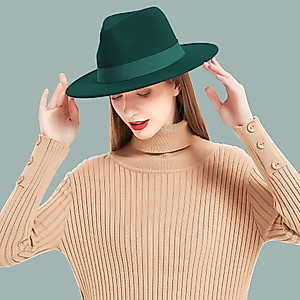 Wide Brim Fedora Hats for Women & Men Classic Dress Panama Hat Adjustable Felt Hat with Band