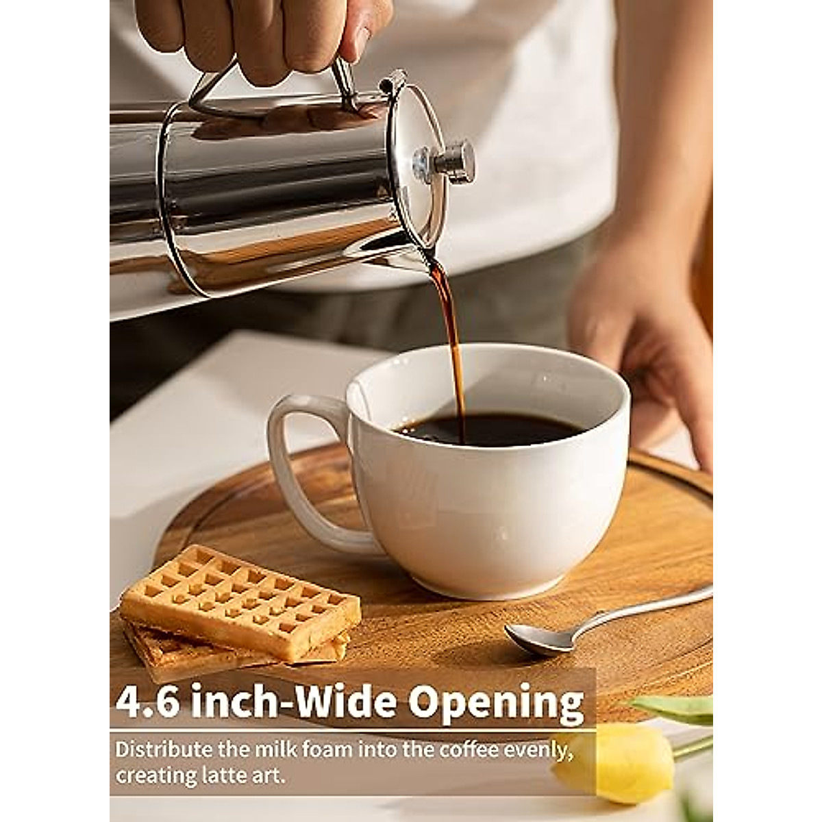 White Porcelain Jumbo Coffee Mugs Set of 4-16 Ounce Cups with Handle for Hot or Cold Drinks like Cocoa, Milk, Tea or Water - Smooth Ceramic with Modern Design