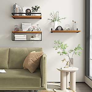 Eunvabir Floating Shelves for Bathroom Storage Decor with Basket, Wood Wall Mounted Over The Toilet Shelves, Hanging Shelf for Bedroom Kitchen Laundry Living Room Plants Farmhouse Organizer