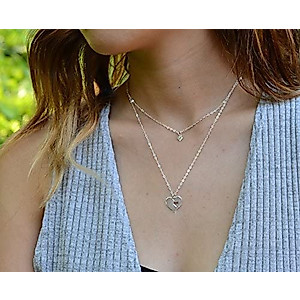 EFYTAL Mother Daughter Set For Two, Cutout Heart Necklaces, 2 Sterling Silver Necklaces Mother's Day Gift