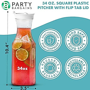 Party Bargains 34 Oz. Water Carafe with White Flip Tab Lid, Square Base, 6 Pack