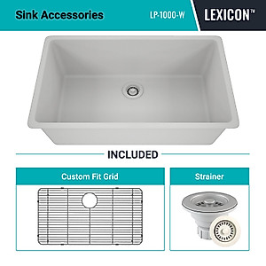 32" x 19" Quartz Kitchen Sink, Single Bowl Kitchen Sinks, Drop in Kitchen Sink, Granite Composite Kitchen Sink, Undermount Sink, Galaxy White Kitchen Sink, Includes Grid, Strainer, Flange LP-1000-W