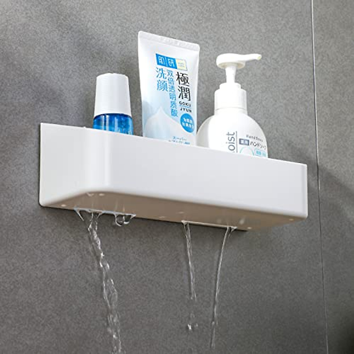 KATEI STORY Set of 2 Shower Caddy Adhesive Bathroom Shelf Organizer Wall Mounted Storage Rack No Drilling Shower Shelf Bath Essentials Shampoo Spice Holder Clear Adhesives White