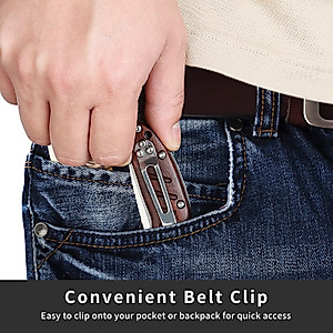 Harita Pocket Knife Folding Knife EDC, Wood Handle Thumb Stub with Pocket Clip, Stainless Steel Blades, 2.76 inch 8Cr13MoV Steel Blade, Foldable Camping Finishing Survival Hunting for Men Women RoseWood Handle