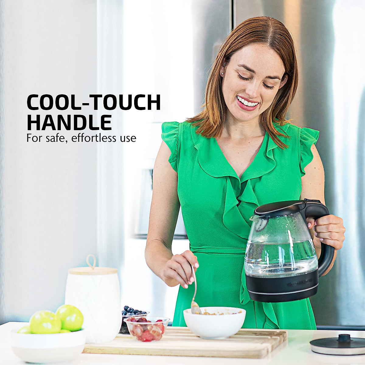 Ovente Glass Electric Kettle, 1.5 Liter BPA Free Borosilicate Glass Fast Boiling Countertop Heater with Automatic Shut Off & Boil Dry Protection, Hot water Boiler for Tea & Coffee, Black KG83B