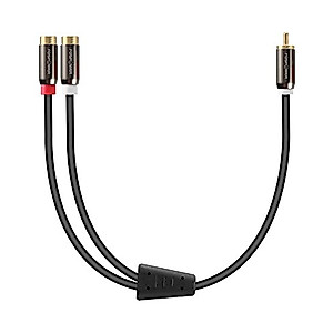 FosPower Y Adapter [8 inch] 1 RCA (Male) to 2 RCA (Female) Stereo Audio Y Adapter Subwoofer Cable [24k Gold Plated] 1 Male to 2 Female Y Splitter Connectors Extension Cord