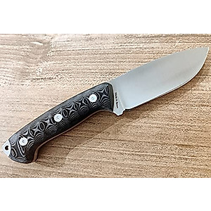 AXARQUIA-Black Premium Outdoor/Survival/Hunting/Tactical Knife - Micarta bi-Color Handle, Stainless Steel MOVA-58, Genuine Leather Multi-Position Sheath + Firesteel. Made in Spain.