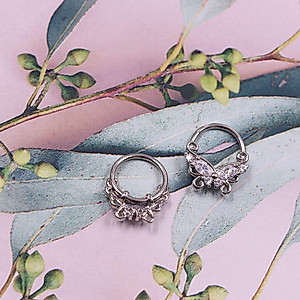 CHARM ONLINE 16G 316L Stainless Steel Daith Earrings Hoop Butterfly Nose Ring Septum Hoop Hinged Segment Clicker Daith Clicker Helix Ear Piercing Tragus Conch Piercing Jewelry