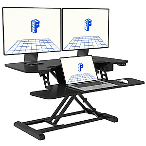 FLEXISPOT Motorized Standing Desk Converter 35" Wide Electric Stand up Desk Riser for Monitor and Laptop,Black Height Adjustable Desk for Home Office