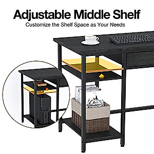 Rolanstar Computer Desk with Shelves and Drawer, 39" Home Office Writing Desk, Laptop Study Table Workstation,Business Style, Stable Metal Frame, Black