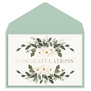 Graphique Congrats Laurels Wedding Card | Congratulations Greeting Card for Newlyweds | Couple, Bride, Groom | Glitter and Gold Foil Accents | Color-Coordinated Envelope | 5" x 7"