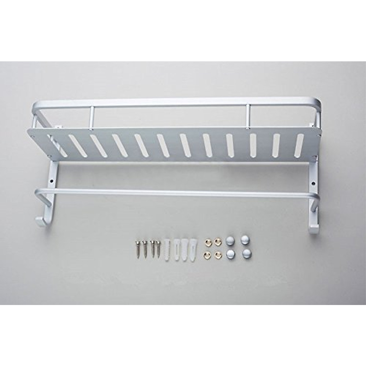 Chrasy Modern Double Layer Towel Bar, Wall Mount Bathroom Storage Shelves and One Towel Bar and 2 Hooks, Aluminum Towel Holders, Shower Towel Rack, Bath/Kitchen Storage Shelf -15.7in