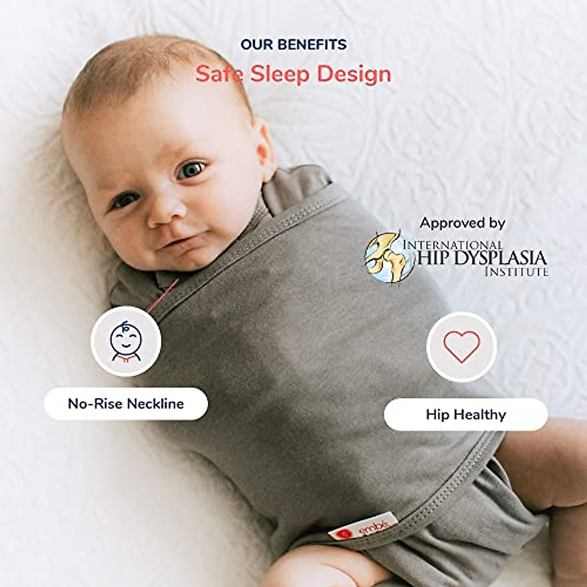 embé 2-Way Starter Baby Swaddle, 6-14 lbs, Newborn Swaddle Sack 0-3 Months, Zip & Velcro Swaddle 0-3 Months Baby Swaddles Wrap, Hip Healthy, Infant Swaddle - Slate