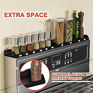 DALSHABET Bamboo Stove Top Magnetic Shelf Rack, Kitchen Organizer Spice Rack Over The Stovetop Shelf with Labels- Black (15"×2 Pieces Up to 30" Length)