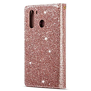 BOYUHII Silicone Protective Case for Phone for Samsung Galaxy A21 Multi-Card Slots Starry Sky Laser Carving Glitter Zipper Horizontal Flip Leather Case with Holder & Wallet & Lanyard ATCYE