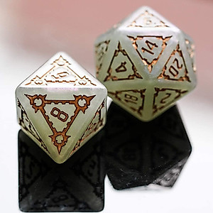 cusdie 7 Pcs 25mm Giant DND Dice with Dragon Eye Dice Bag, Polyhedral Dice Set, D&D Dice for Dungeons and Dragons Pathfinder RPG MTG (Gray Green)