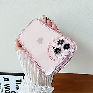 Qokey for iPhone 13 Pro Max Case(2021 6.7"), Cute Clear Love Case, with Love-Heart Camera Frame Wavy Edge Transparent Full Protection Soft TPU Shockproof Phone Cases Cover for Women Girls Pink
