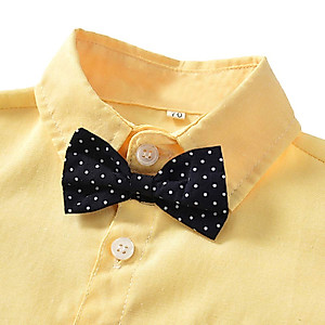 Moyikiss Studio Baby Boy Gentleman Outfit Long Sleeve Shirt with Bowtie Suspender Pants Casual Suit (Yellow, 80/12-18Months)