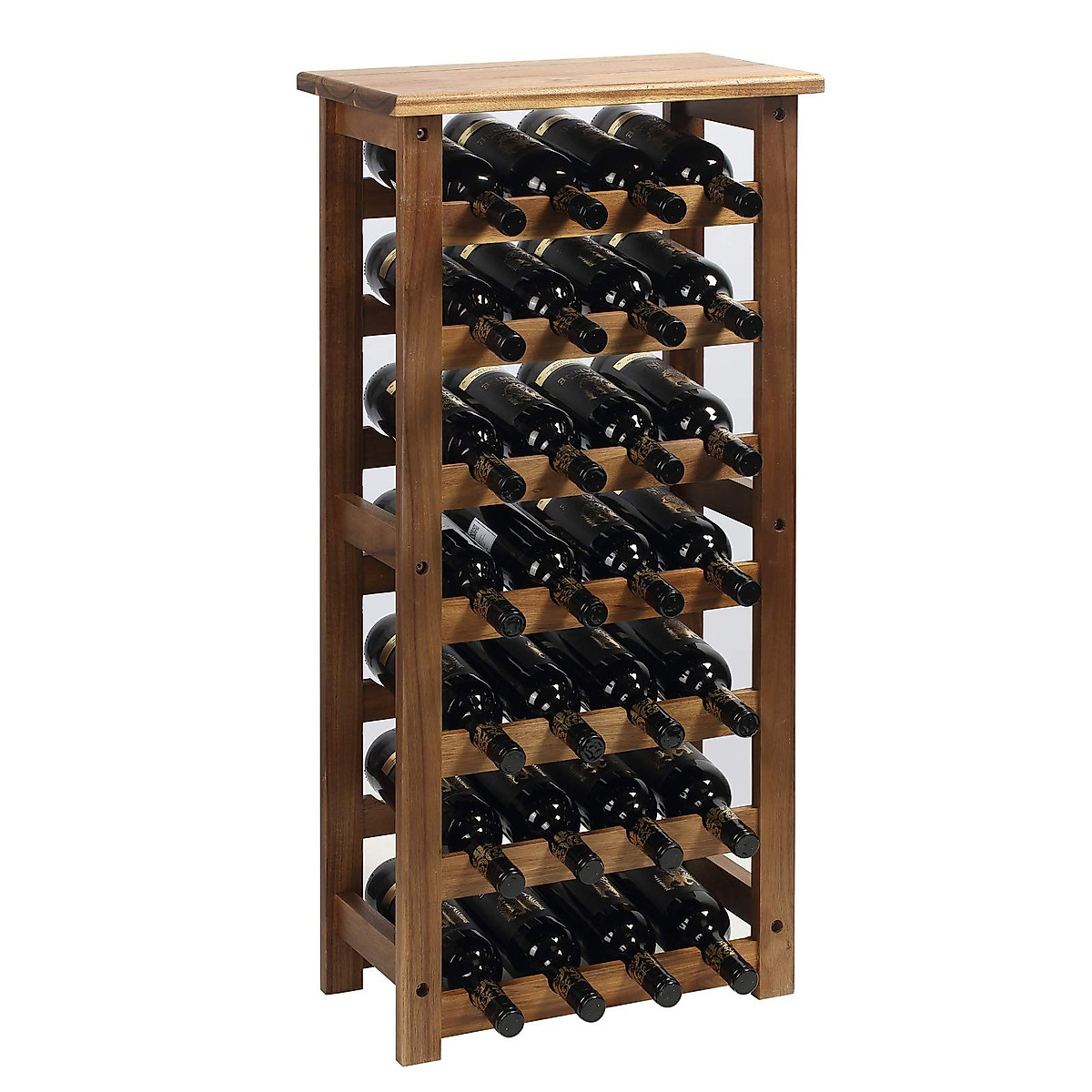 everous Wooden Wine Rack, 7 Tire Floor Wine Storage Rack, 28 Bottles Holder, Freestanding Display Rack for Kitchen, Pantry, Cellar, Natural