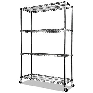 Alera Complete Wire Shelving Unit w/Caster, 48" x 18" x 72", Black Anthracite