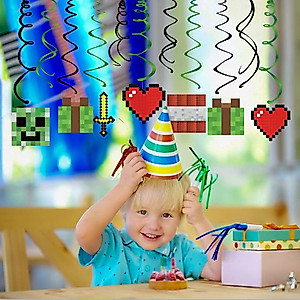 30Ct Pixel Mine Hanging Swirl Decorations - Pixel Mine Birthday Party Supplies Fan Decors