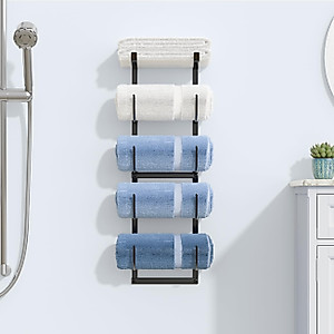 Josmimic Towel Rack for Rolled Towels: 5 Tier Towel Holder Wall Mounted in Bathroom - Matted Black 25.6 Inch