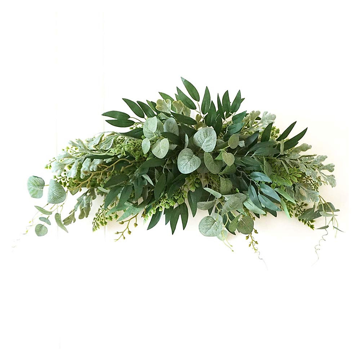 MSUIINT Artificial Leaf Swag, 27.5 Inch Decorative Swag with Eucalyptus Leaves Front Door Wreaths Faux Hanging Floral Garland Wedding Arch Flowers Swag for Home Wall Garden Party Festival Decor