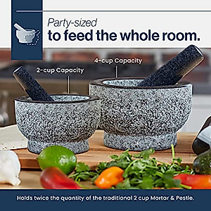 HiCoup Kitchenware 7-Inch Granite Mortar & Pestle Set - Herb, Spice & Guacamole Grinder