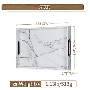 Hanobe Bathroom Vanity Tray Decorative: White Faux Marble Perfume Trays with Black Handles Rectangle Modern Table Decor for Dresser Counter