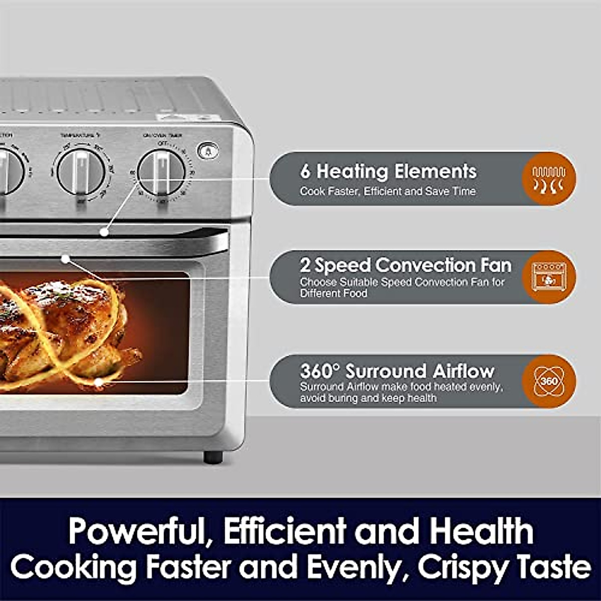 Toaster Oven Air Fryer Combo, AUMATE Kitchen in the box Countertop Convection Oven, Airfryer,Knob Control Pizza Oven with Timer/Auto-Off, 4 Accessories and Recipe Included,1550W,19 QT, Stainless Steel
