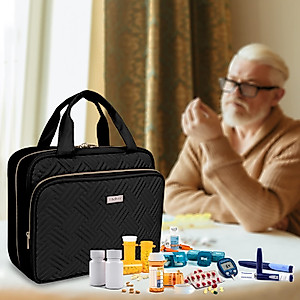 CHELVVG Travel Pill Bottle Organizer, Medicine Organizer and Storage, Home Medication Bag for Pills, Prescription, Vitamins, and Fish Oil, Best Gift for Christmas, New Year's Eve (Large, Black)