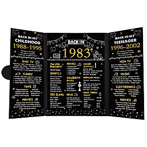 DARUNAXY Black Gold 40th Birthday Anniversary Decorations Back in 1983 Guest Book Poster for Men Women Turning 40 Years Sign Certificate Gifts Vintage 1983 Birthday Party Supplies 40th Class Reunion