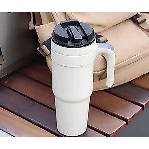 Sama Goods Tumbler with Handle, Double Wall Vacuum-insulated Proof Thermal Travel Cup, Stainless Steel Mug with Lid and Straw. (Moon Mist), 40 OZ, FC094