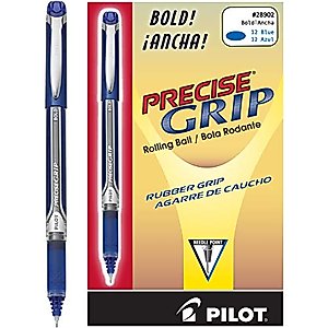 PILOT Precise Grip Liquid Ink Rolling Ball Stick Pens, Bold Point, Blue Ink, 12-Pack (28902)