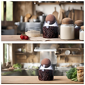 RHBLME 3 Pack Glass Storage Containers with Ball Cork, 17 Oz/500ML Glass Jar with Cork Lid, Round Cork Glass Bottle, Small Candy Jar with Wood Ball Lid for Food, Coffee, Sugar, Spice, Tea, etc