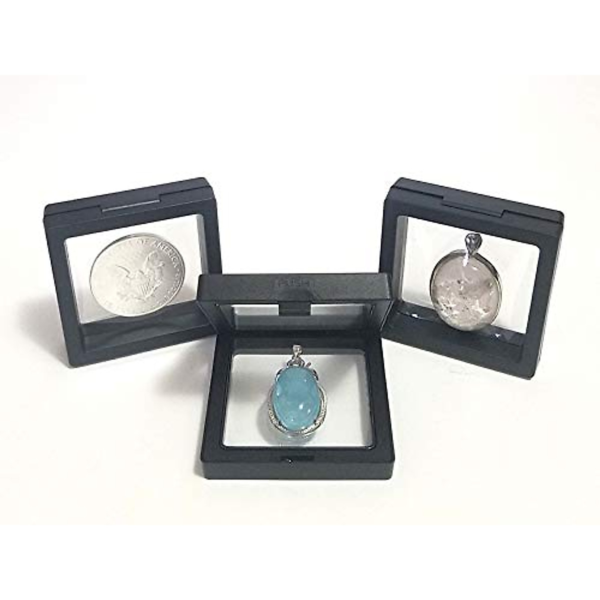 Black Transparent 3D Floating Frame Display Holder/Box/Frames for Challenge Coins, AA Medallions, Antique, Jewelry,Gift, 2.75 x 2.75 x 0.75 Inches (Set of 3 pcs)