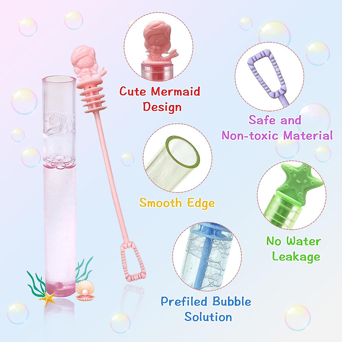 48Pcs Mini Bubble Wands Bubble Party Favors 6 Style Summer Outdoor Indoor Gifts Bubbles Bulk Birthday Thanksgiving Christmas Celebration Activities Supplies Decorations Toys for Kids Boys Girls