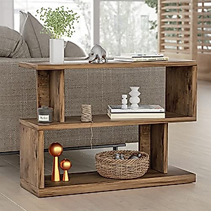 Tmtourh 35.4" Console Table Sofa Side Table, 3 Tier TV Stand Console Table Sturdy End Table Coffee Table Entryway Table Accent Table for Living Room, Bedroom, Hallway -Rustic Brown