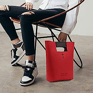 Felt Bible Cover, Bible Protective Carrying Case, Bible Tote, Bible Study Book Holder, Church Bible Carrier with Hollowed Cross Design and Bible Verse