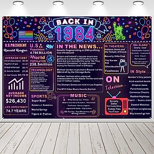 Back In 1984 40th Birthday Decorations Happy 40th Birthday Banner Neon Backdrop Vintage Birthday 40 Years Ago Theme Decor 40th Gifts for Man and Woman 40th Birthday Party Supplies