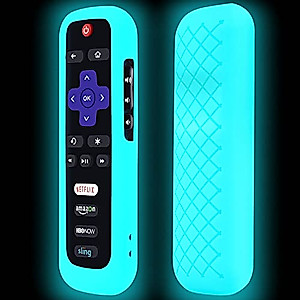 Remote Case for Roku, Battery Cover for TCL Roku Smart TV Steaming Stick Remote, Roku TV Remote Cover Silicone Protective Controller Universal Sleeve Skin Glow in The Dark Sky Blue